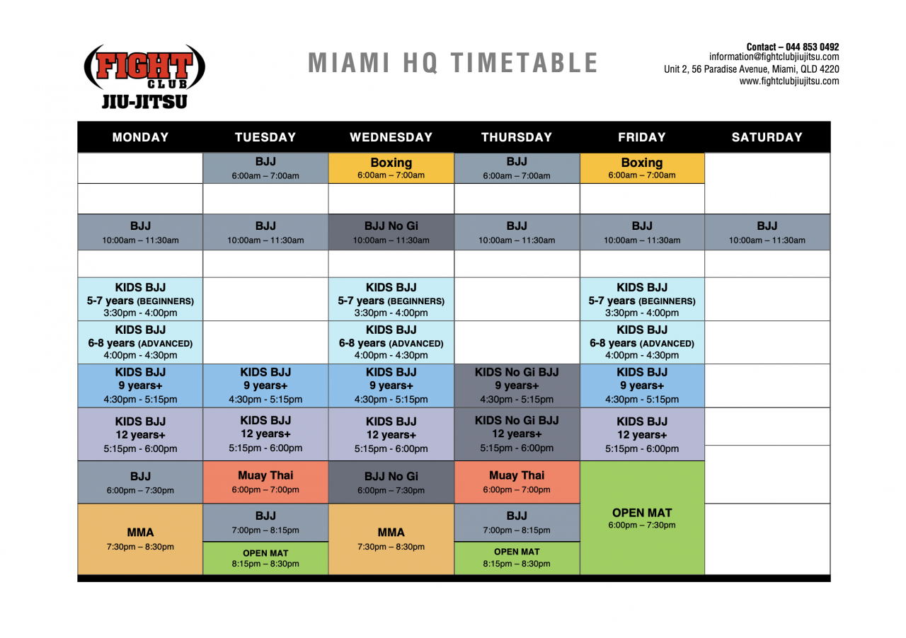 Miami Timetable | Fight Club Jiu Jitsu